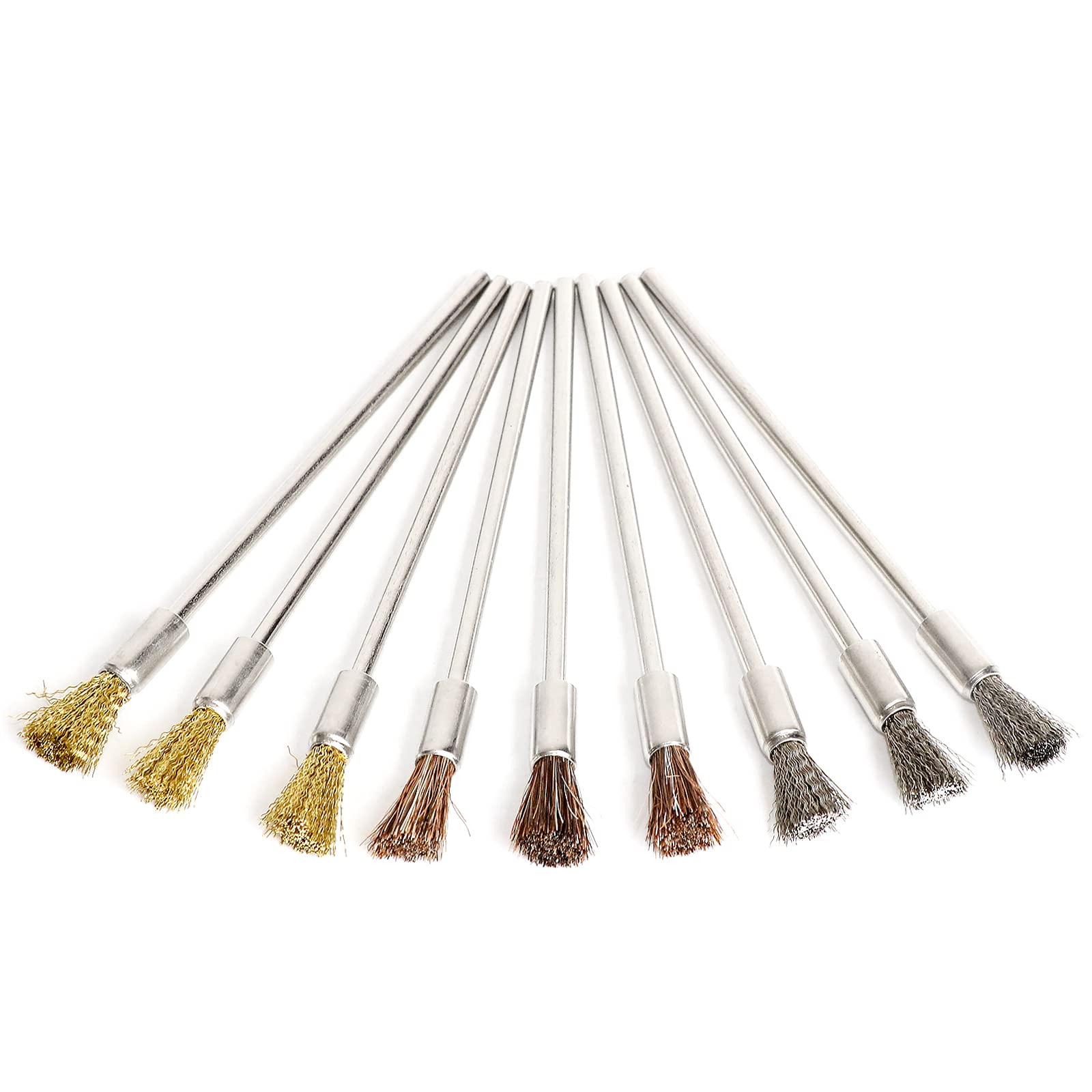 9pcs Scratch Brush Pen Set, Stainless Steel/Brass/Bristles Pen Style Prep Sanding Brush,Removing Corrosion and Rust, Electrical Circuit Boards and so on