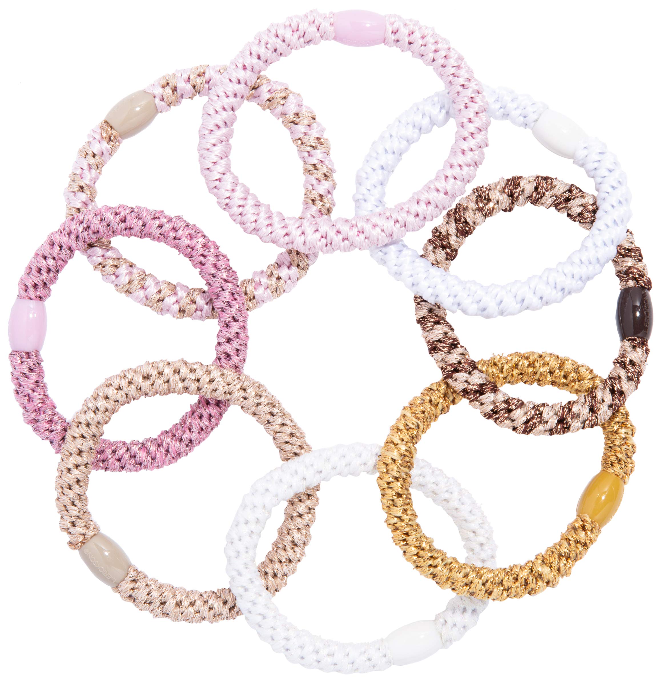 L. Erickson Grab & Go Pony - Cotton Candy - 8 Pack Ponytail Holder Hair Ties - Pink and White Mix