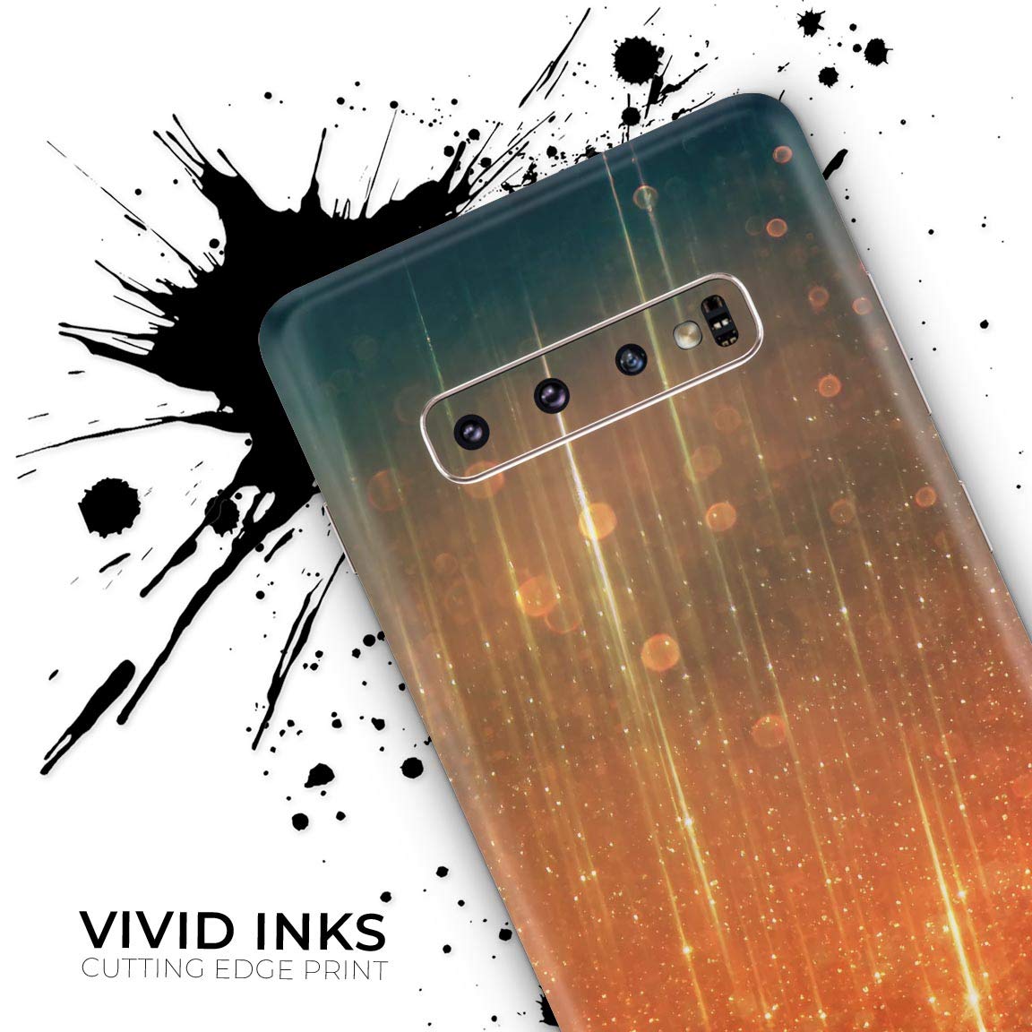 DesignSkinz Orange Scratched Surface with Gold Beams Protective Vinyl Decal Wrap Skin Cover Compatible with The Samsung Galaxy S20 (Screen Trim & Back Glass Skin)