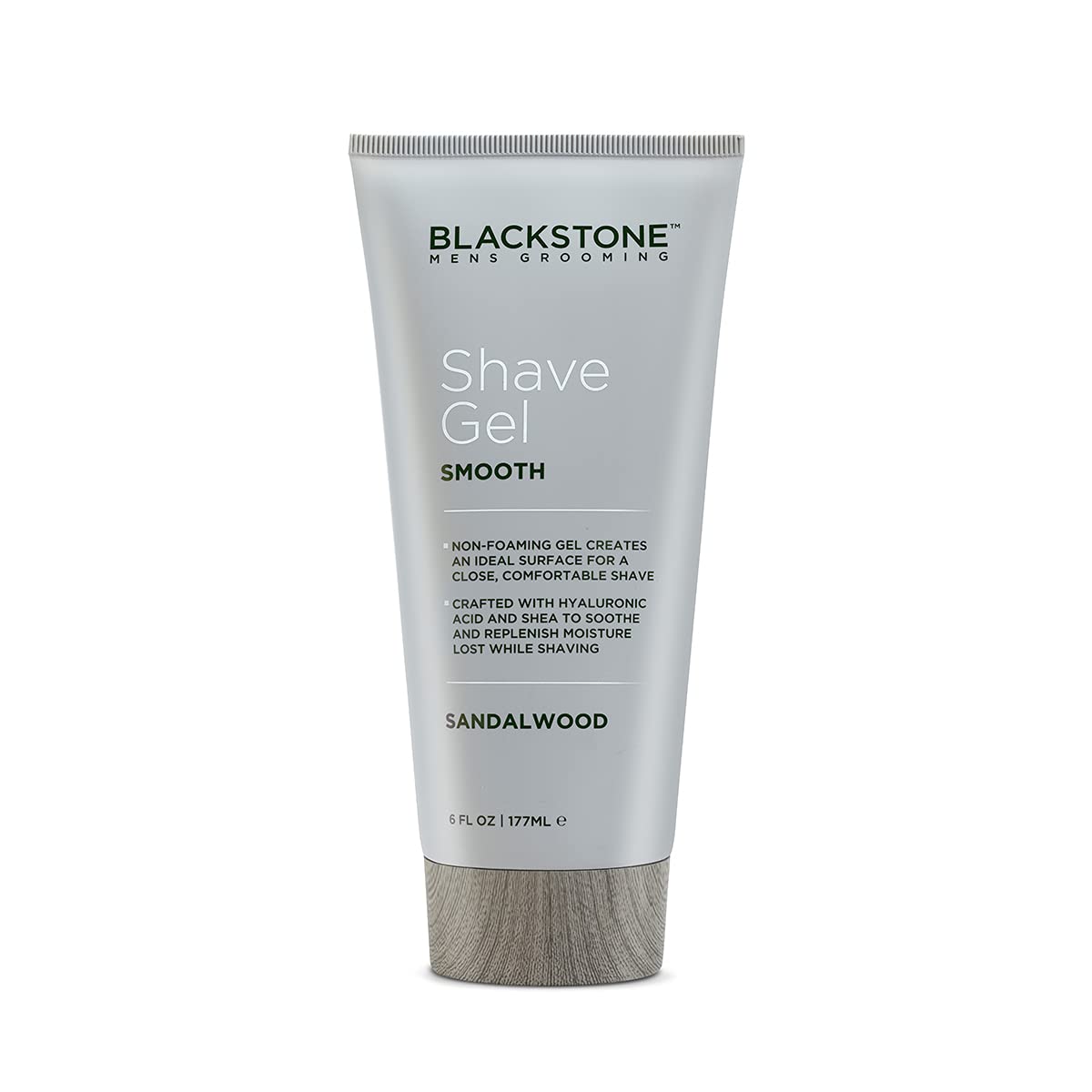 Blackstone Men's Grooming Smooth Shave Gel - Non Foaming for a Smooth Comfortable Shave - Hyaluronic Acid, Shea, Peppermint & Tea Tree - Cool, Soothe & Replenish Moisture - Sandalwood Scent (6 oz)