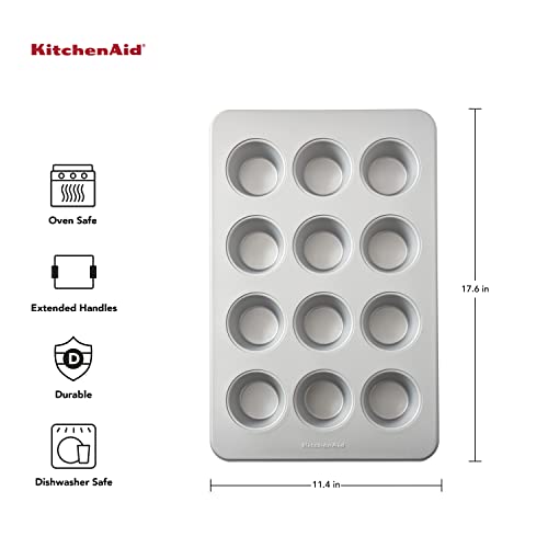 KitchenAid Nonstick Aluminized Steel Muffin Pan, 12-Cup, Silver