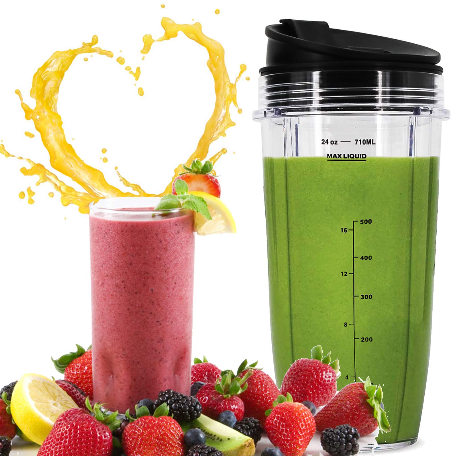 24 oz Cups, Compatible with BL480, BL490, BL640, BL680 for Nutri Ninja Auto IQ Series Blenders (Pack of 2)
