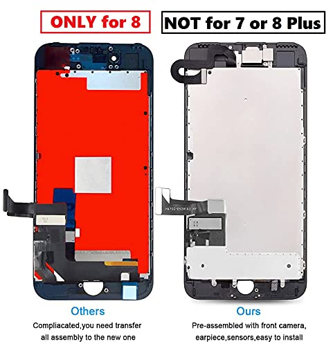 for iPhone 8 Screen Replacement Black Full Assembly 4.7" 3D Touch LCD Display Screen Digitizer for A1863, A1905, A1906 with Front Camera+Earpiece+Sensors+Waterproof Seal+Repair Tools+Screen Protector