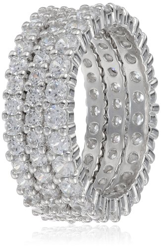 Amazon Essentials Sterling Silver Cubic Zirconia All-Around Band Stacking Ring Set (Set of 3), Size 6.5 (previously Amazon Collection)