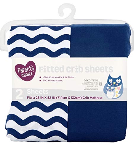 Parent's Choice Fitted Crib Sheet 100% Cotton (28in X 52 in) Standard Crib Sheet Blue 2 Piece