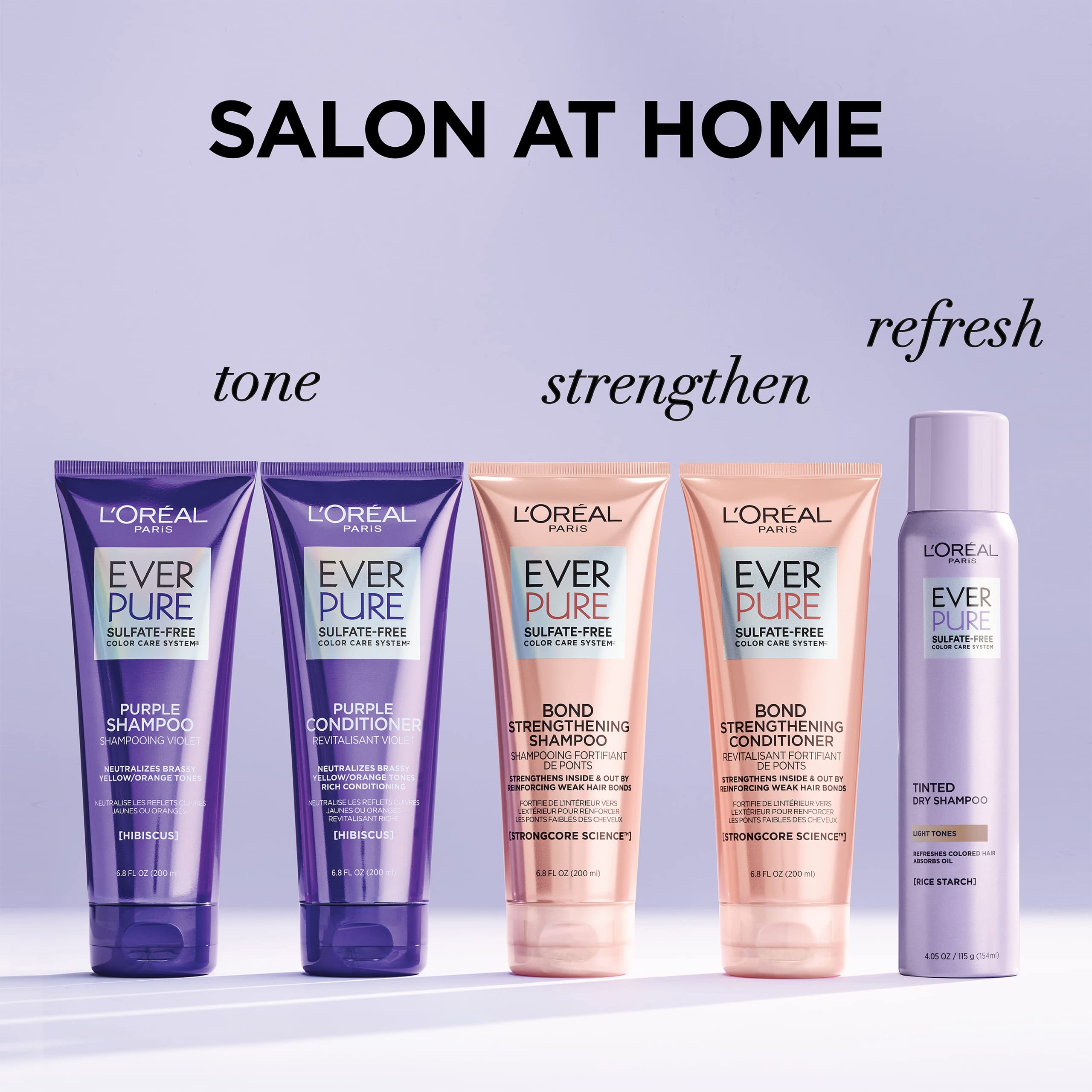 L’Oréal Paris EverPure Sulfate Free Brass Toning Purple Shampoo for Blonde, Bleached, Silver, or Brown Highlighted Hair, 33.8 Fl; Oz (Packaging May Vary)