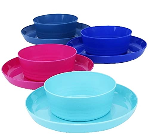 Klickpick Home Plastic Dinnerware Set Of 24 Pieces 4 colors Kids Dinnerware Set Includes, Kids Cups, Kids Plates, Kids Bowls, Flatware Set, Toddler Dishes Set are Reusable, Microwave - Dishwasher Safe