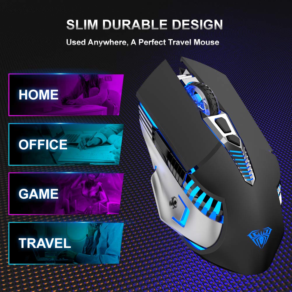 AULA SC200 Wireless Gaming Mouse, Rechargeable, Bluetooth 5.0, RGB LED Backlit, Multi-Device, Black