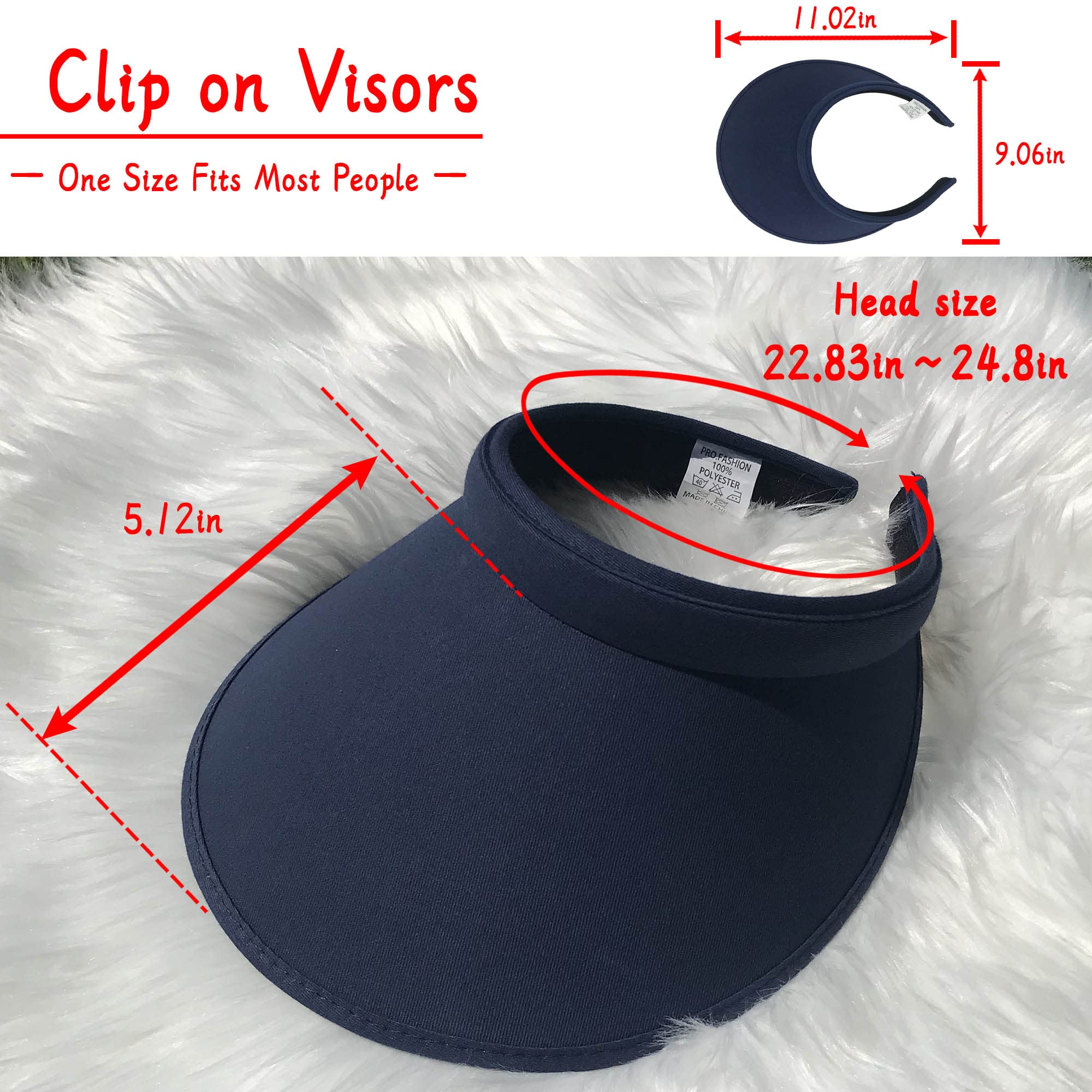 2 Pack Visor Women Men Large Brim Hats Adjustable Uv Protection Outdoor Sports Visors Clip On Cap Golf Bicycle Blue (Navy)