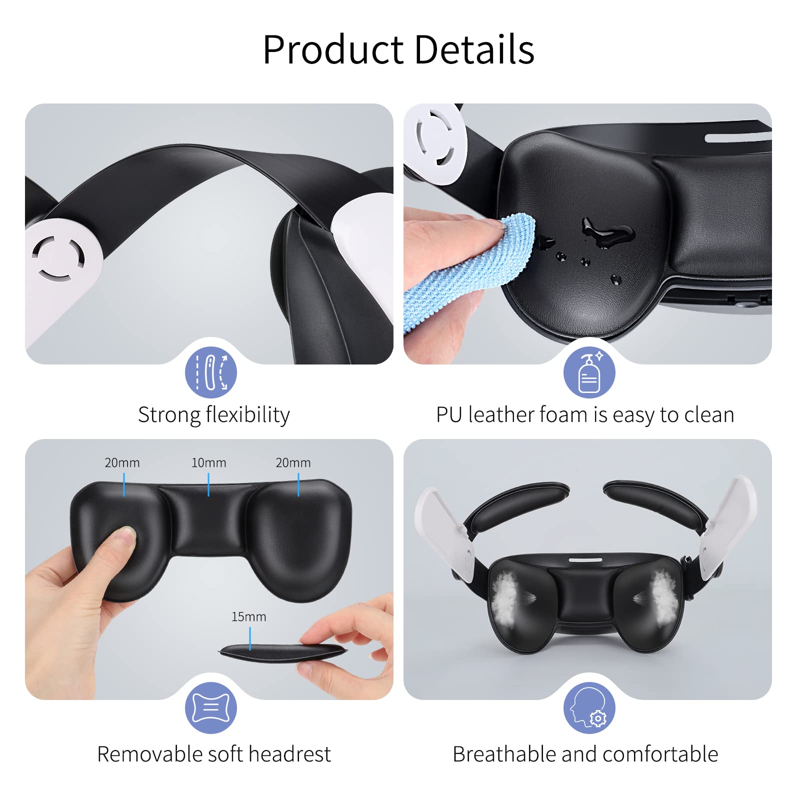 2BK Adjustable Head Strap for Quest 2 with 5200mAh Battery and 4 face Sweat Cover