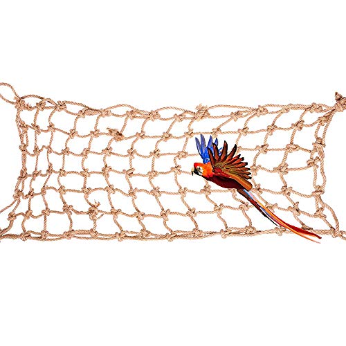 Parrot Climbing Net with 4 Hooks, Bird Cage Cotton Hemp Rope Ladder Play Gym Hammock Hanging Swing Net, Perch Toy Decor for Parakeet Grey African Cockatoo Macaw Parrotlet