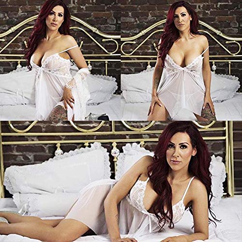 Avidlove Wedding Lingerie for Bride Lace Babydoll Sexy Lace Sleepwear for Women, White, Medium