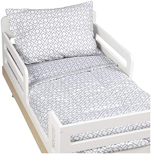 American Baby Company 100% Cotton Percale 4-Piece Toddler Bedding Set, Gray Lattice, for Boys and Girls