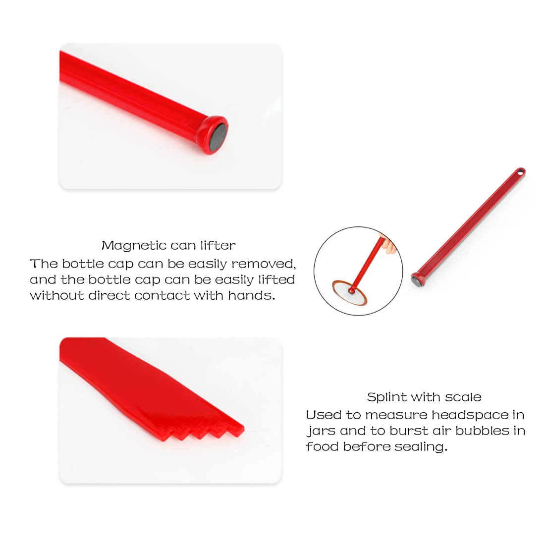 Aifeier ET Canning Tools Kit includes 1pcs Bubble Popper Bubble Remover, 1pcs Jar Lid Lifter Magnetic Lid Lifter and 1pcs Stainless Steel Canning Tongs (Red)