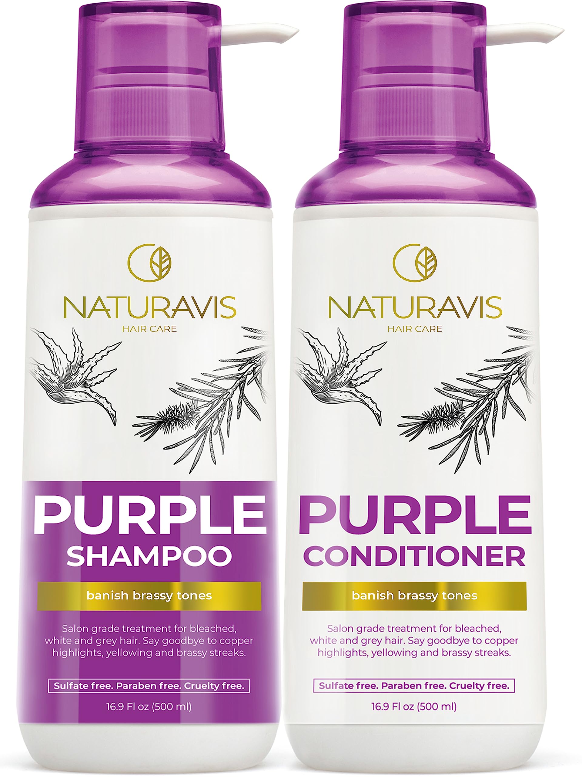 Purple Shampoo and Conditioner Set - Sulfate Free Toner for Grey, Bleached, Silver and Blonde Hair - No Brass or Yellow Highlights - Moisturizing Salon Grade