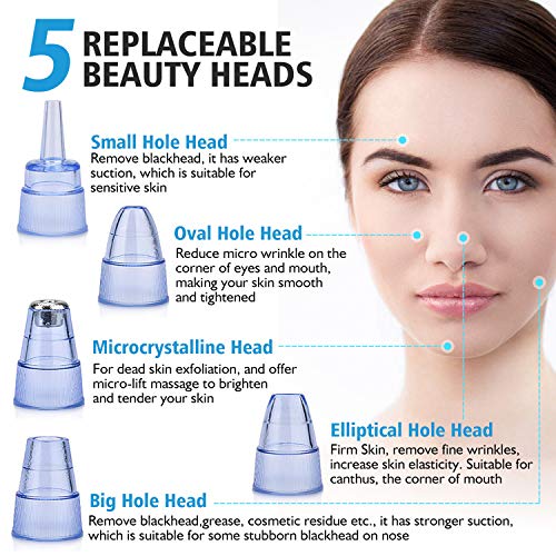 2023 Blackhead Remover Pore Vacuum Cleaner Electric Blackhead Vacuum Extractor Pore Cleaner Comedone Whitehead Remover Kit Pore Extractor Suction Too with 5 Different Sucker Heads
