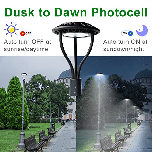 OSTEK Led Post Top Pole Lights with Photocell 40W LED Circular Parking Lot Area Light 5000K Outdoor Lamp Top Pathway Light Fixture IP65 DLC/ETL