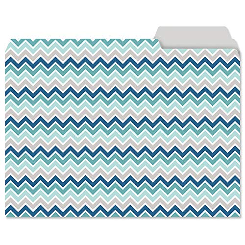 Coastal Blues File Folder Value Pack - Set of 24 File Folders with Staggered Tabs, 6 Designs, Graphic Geometric Print, Office Supplies, Letter Size, 9 ½ x 11 ¾ Inches