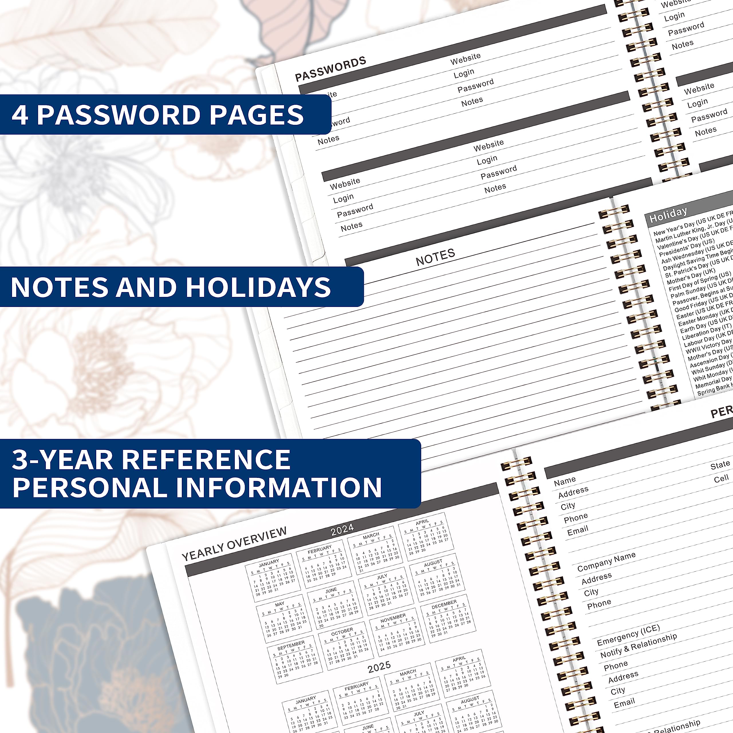 2024-2025 Monthly Planner/Calendar - Jan. 2024 - Dec. 2025, Monthly Planner 2024-2025, 9" × 11", Two-Year Monthly Planner with Flexible Cover, Twin-Wire Binding, Monthly Tabs, Pockets, Thick Paper -