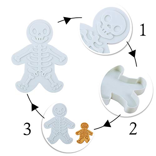 2Pcs Skeleton Cookie Mold, Skull Cookies Stampers SWEET SPIRITS Day of the Dead Cookie Cutter Gingerdead Men Cookie Cutter Halloween Christmas Bakeware Supplies