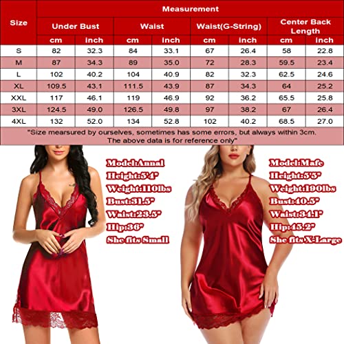Avidlove Women Lingerie Satin Lace Chemise Nightgown Sexy Full Slips Sleepwear (Medium, 1Red)
