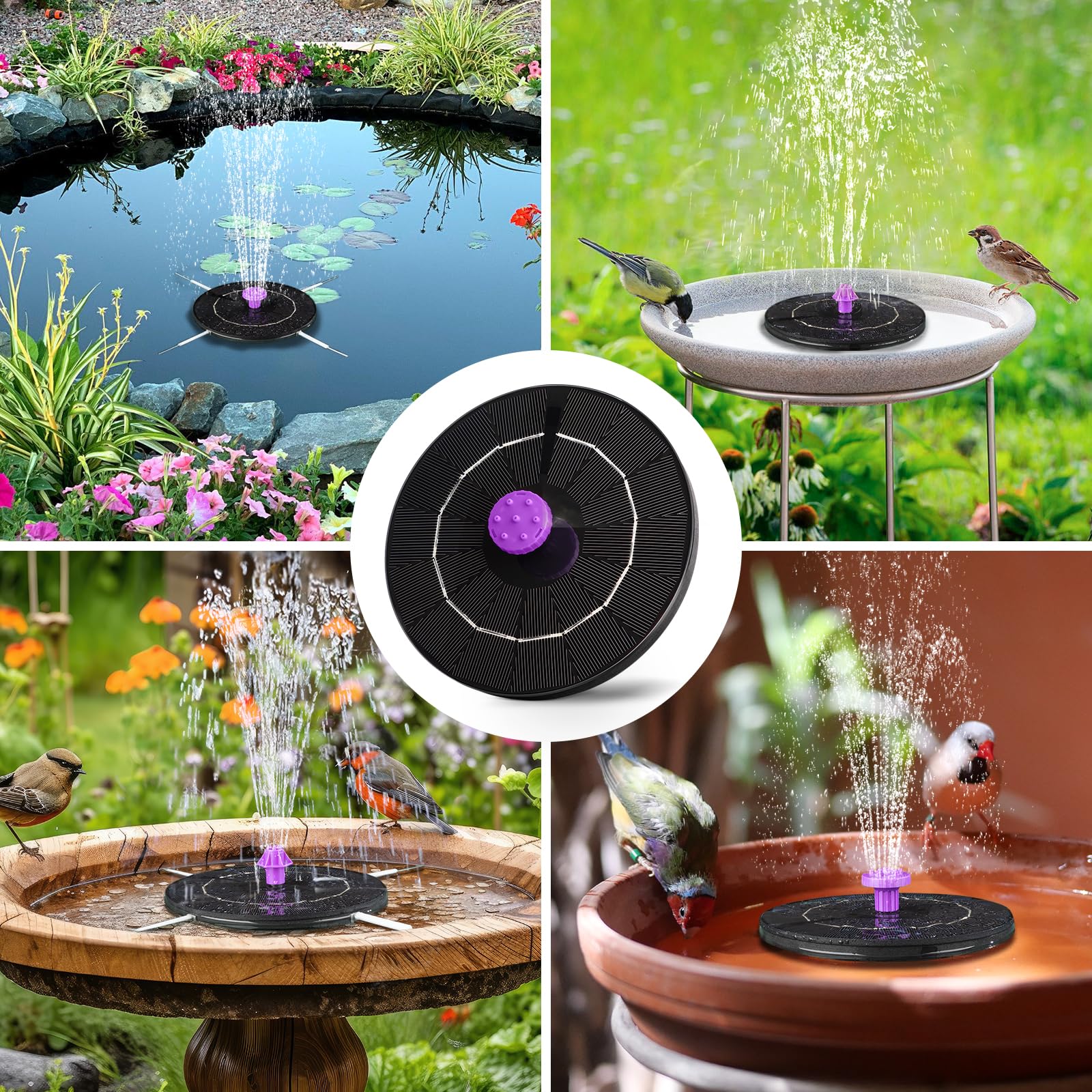 3.5W Solar Bird Bath Fountain Pump, Solar Powered Water Pump, Outdoor Water Fountain Pump with 8-in-1 Nozzles, 4 Fixed Pipes for Hummingbirds, Garden, Pool, Pond