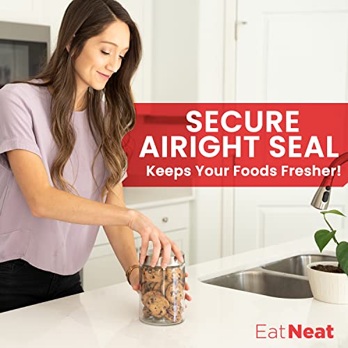 EatNeat 4 Piece Beautiful Glass Kitchen Canisters with Stainless Steel Lids - Premium Food Storage Container, Versatile Cereal, Sugar, Flour, Coffee, Snacks Container for Clean Kitchen Organization