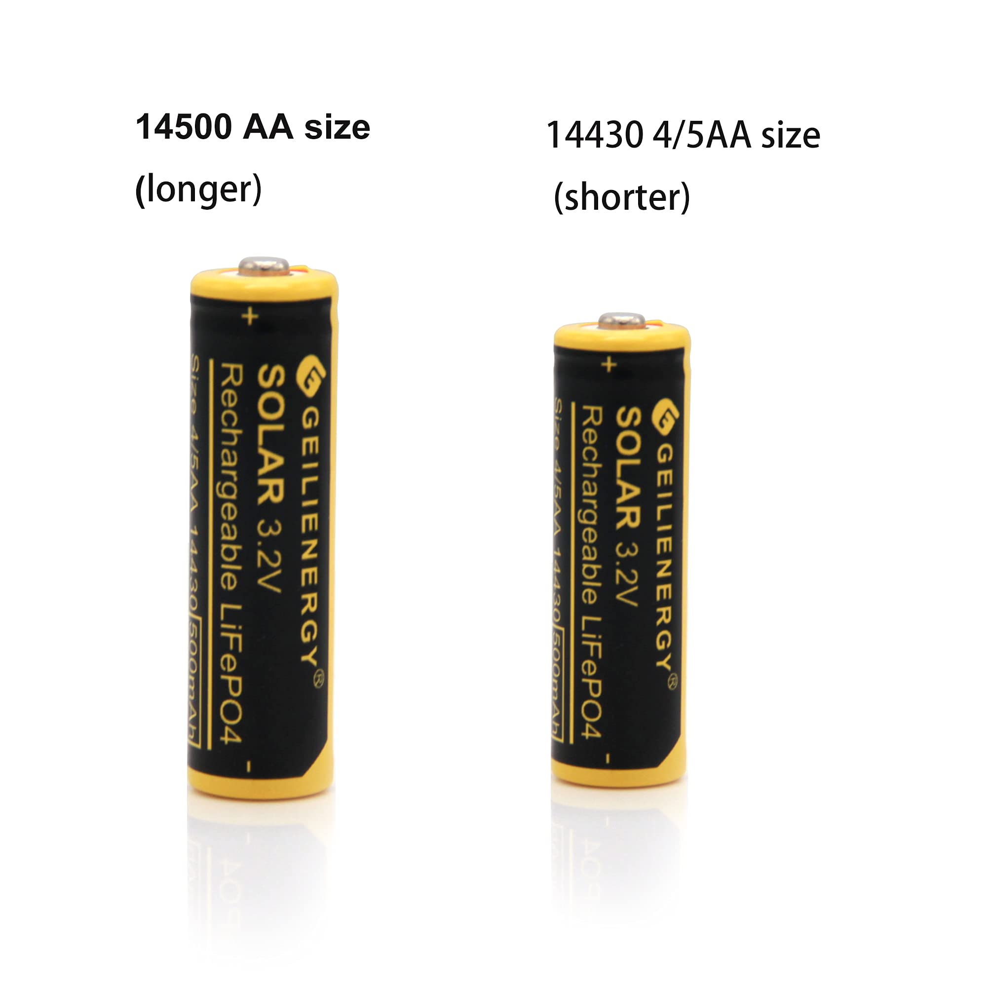 GEILIENERGY 4 Pack 4/5 AA(NOT AA Size) 14430 3.2v 500mAh LiFePO4 Lithium Rechargeable Solar Battery Pack Replacement for Outdoor Solar Lights