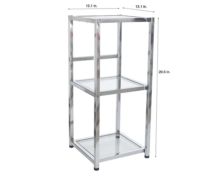 Cambria Studio 3B Mercer 3 Tier Tower Shelving Unit Chrome 13.11 inch L x 13.11 inch W x 29.53 inch H, Silver