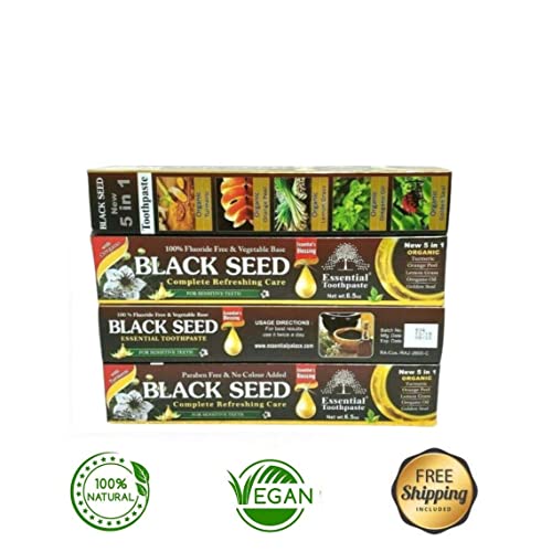 Organic Black Seed Essential Toothpaste 5 in 1 100% Fluoride Free & Vegetable Base for Seneitive Teeth.