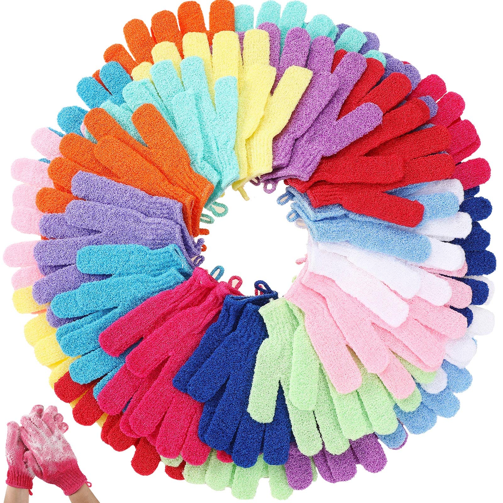 52 Pcs Exfoliating Shower Gloves Exfoliating for Body with Hanging Loop Double Sided Exfoliating Bath Gloves Deep Clean Dead Skin for Spa Massage Beauty Skin Shower Accessories, 13 Colors
