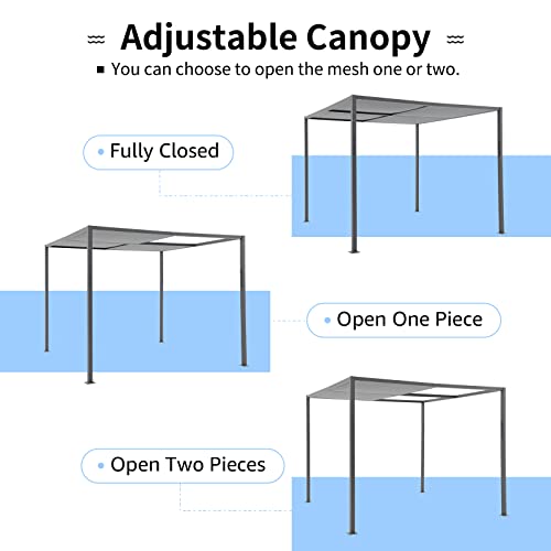 COBANA Outdoor Pergola, 9β x 9β Patio Aluminum Pergola Sun Shade with Adjustable Textilene Roof for Garden, Backyard, Lawn, Poolside