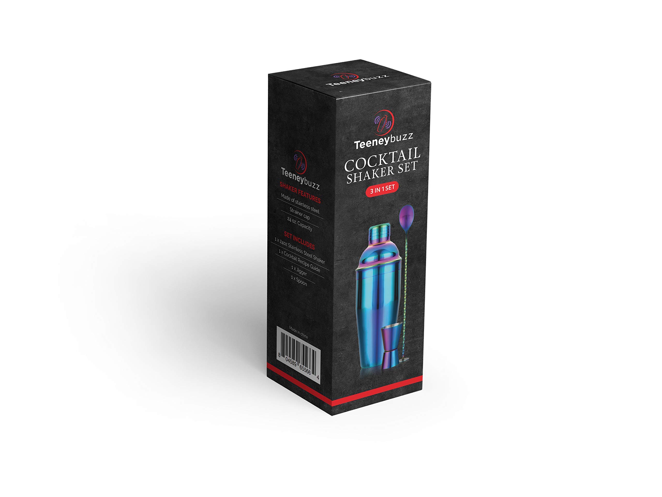 24 oz Cocktail Shaker Bartender Set, Stainless Steel Martini Shaker with Built-in Bartender Strainer & Popular Cocktail Recipes Booklet, Professional Bartender Tool for Home or Bar