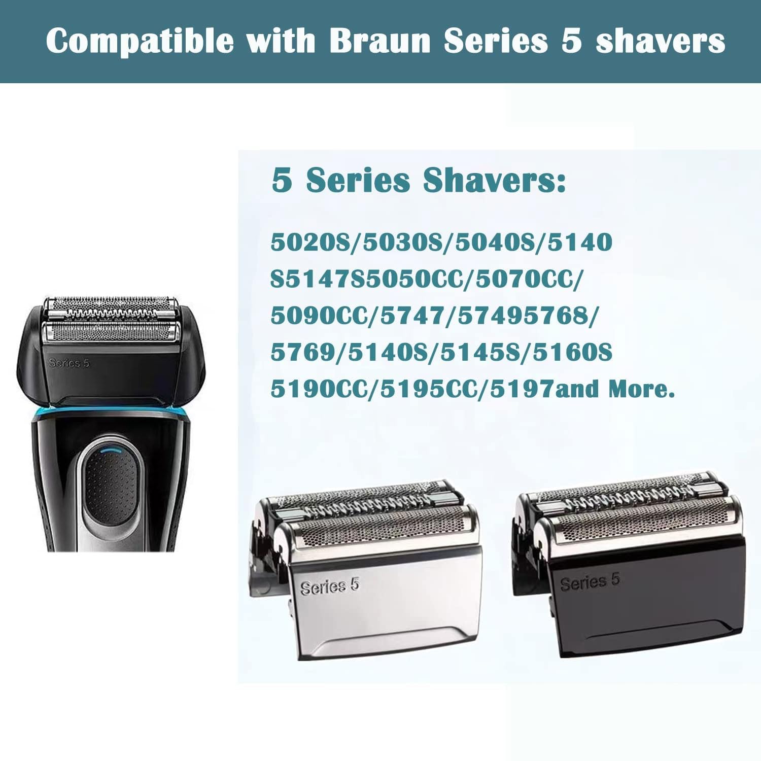 52B Replacement Head Fit for Braun Series 5, 52B Shaver Razor Blades Foil & Cutter Compatible with Braun Models 5018S, 5020CS, 5050CS, 5031S