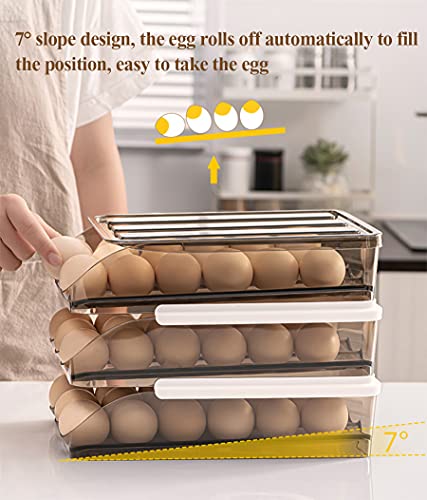 Egg container for refrigerator Automatic Rolling, Egg holder Storage box Drawer, Egg Tray Fridge Organizer For Household, Smart Stackable Devil Egg Container with Lid (Three Layers)