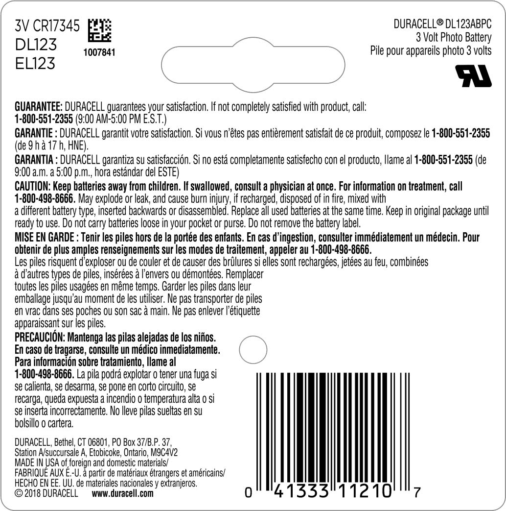 Duracell – 123 3V Lithium Photo Size Battery – long lasting battery (Pack of 36)