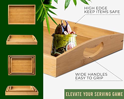 Premium Bamboo Serving Trays Set of 3 - Natural Finish | Stylish and Functional Serving Platters for Food Presentation | Sustainable and Durable Kitchen Accessories