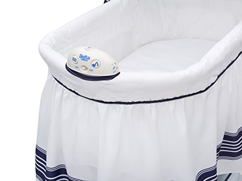 Delta Children Smooth Glide Bedside Bassinet - Portable Crib with Lights, Sounds and Vibrations, Marina