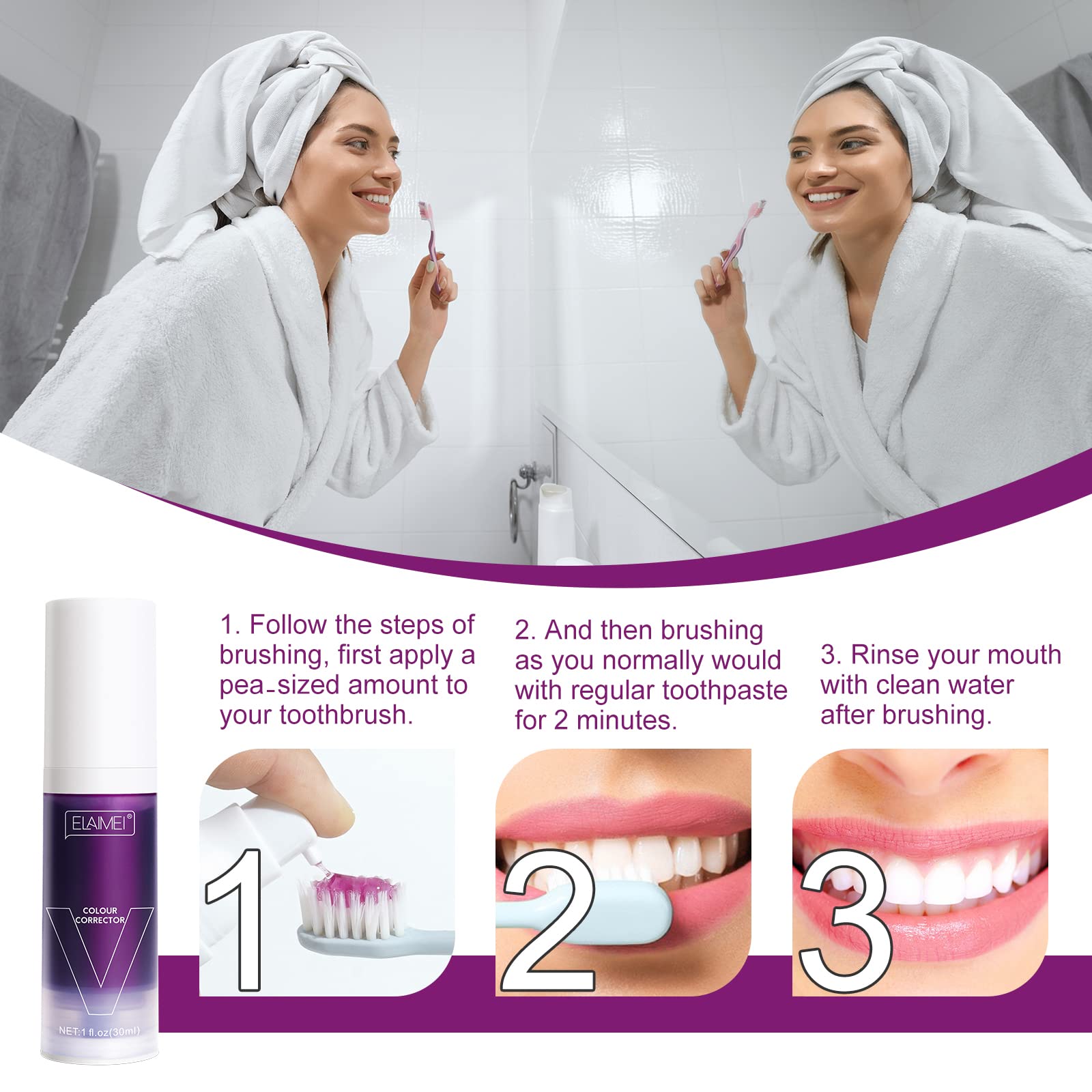 1Pcs Colour Corrector Purple Teeth Whitening Sensitive Teeth Toothpaste,Tooth Stain Removal, Teeth Whitening Booster,Not Causing Sensitivity 30ml