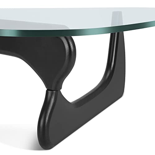 eChamp Noguchi Table Triangle Glass Coffee Table Vintage Glass End Table, Solid Wood Base and Triangle Clear Glass Top Modern End Table for Living Room, Patio, Study (Black)