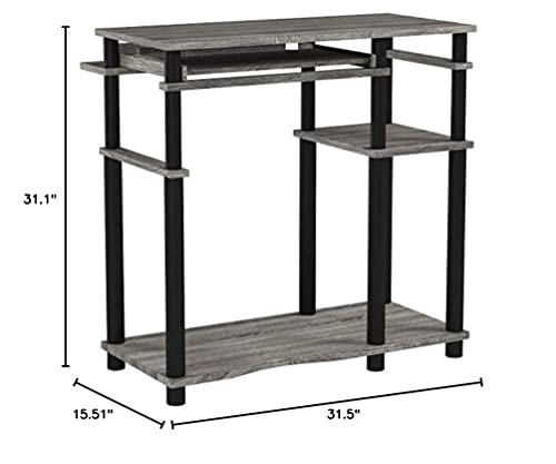 Furinno Abbott Computer Desk with Bookshelf, French Oak Grey/Black