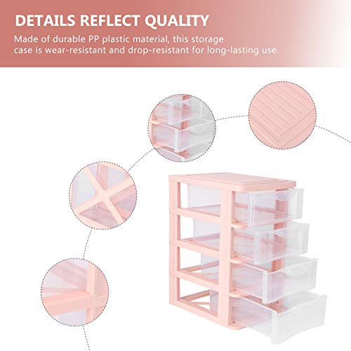 DOITOOL Four- Layer Storage Drawers- Transparent Plastic Drawers Organizer- Multifunction Plastic Drawers Kitchen Pantry Storage Cabinet for Kitchen, Bathroom, Vanity, Desk ( Pink )