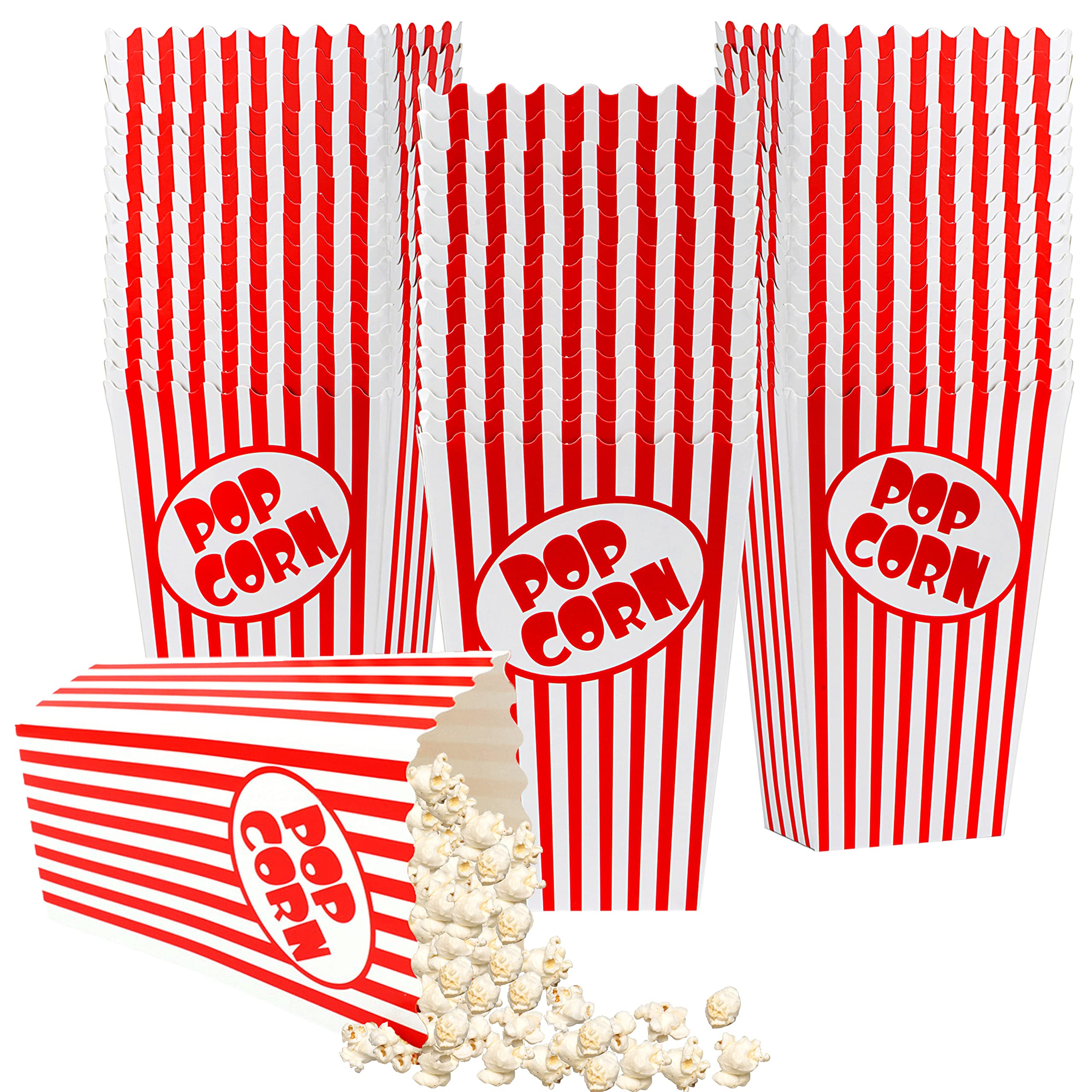 25 Pcs Popcorn Boxes for Party 5.5 Inches Tall Red & White Striped Popcorn Bags Mini Popcorn Buckets & Popcorn Bowl for Movie Theater, Home, Carnival Decorations (25)