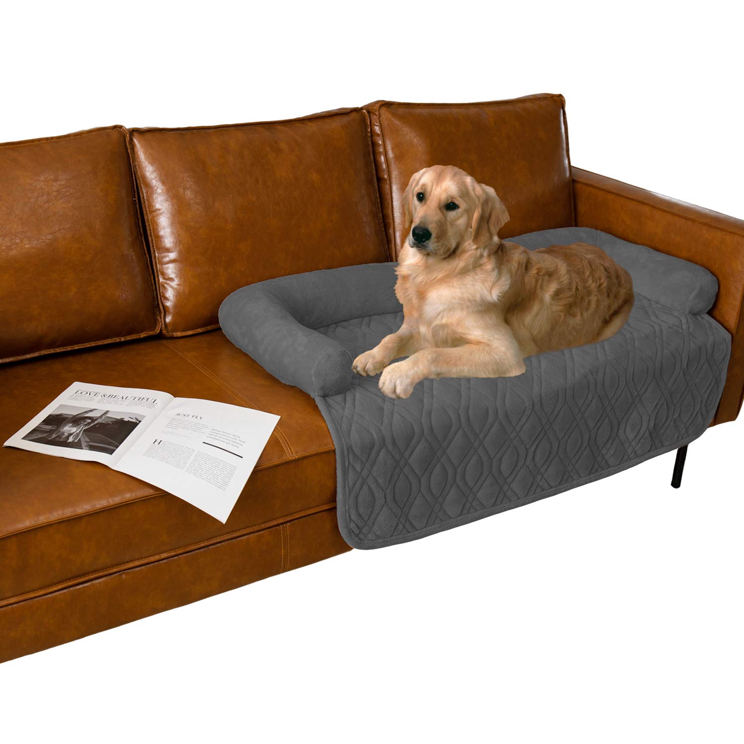 Ameritex Pet Dog Bed Coral Fleece Furniture Cover with Anti-Slip Back Suitable for Bed and Sofa Super Soft (Large-46 x30, Grey)