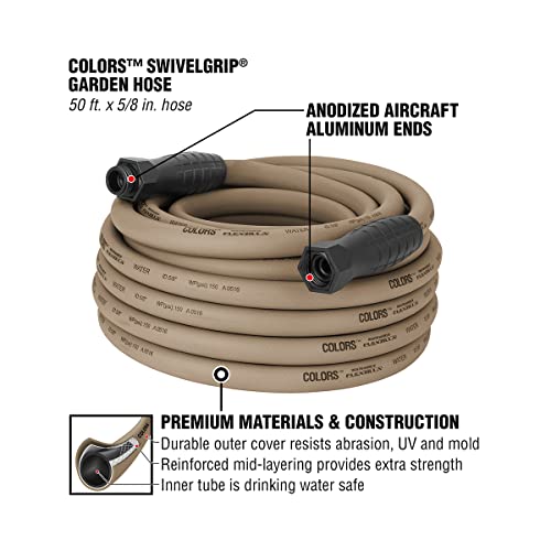 Colors Garden Hose with SwivelGrip, 5/8 in. x 50 ft., Drinking Water Safe, Brown Mulch - HFZC550BRS