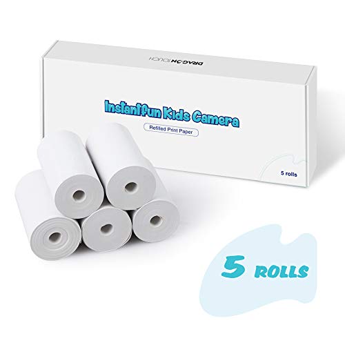 Dragon Touch InstantFun Kids Camera Refill Print Paper, Zero Ink, 5 Rolls, 2 1/4" x 50’, 58mm x 15m, Thermal Paper, Print Paper-White