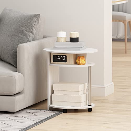 Furinno JAYA Simple Design Oval Coffee Table with Bin, White Oak/Chrome, 1-Pack Stainless Steel Pole