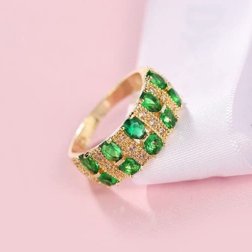2.28 Cttw Oval Shape Simulated Green Emerald & White Cubic Zirconia Wedding Engagement Band Ring In 14K Yellow Gold Plated 925 Sterling Silver - Ring Size - 6