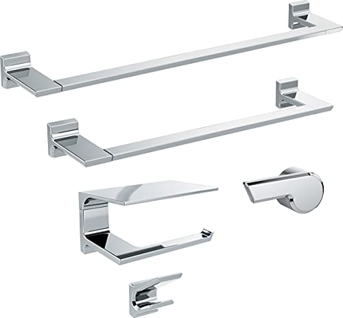 Delta Faucet 79956 Pivotal Wall Mounted Single Post Toilet Paper Holder with Shelf in Polished Chrome, Bath Accessories