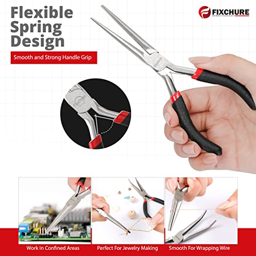 6 Inch Long Needle Nose Pliers Set 2 PCs – Heavy Duty Carbon Steel, Insulated, Non-Serrated, Long Nose Pliers with PVC Coating & Rust Proof Finish for Long Reach
